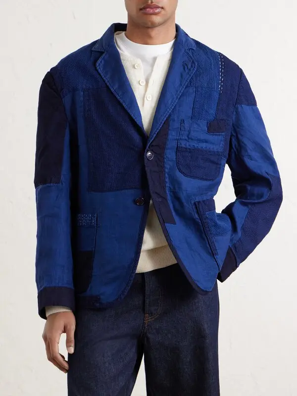 Blue Blue Japan Nenrin Indigo-dyed Patchwork Linen Blazer