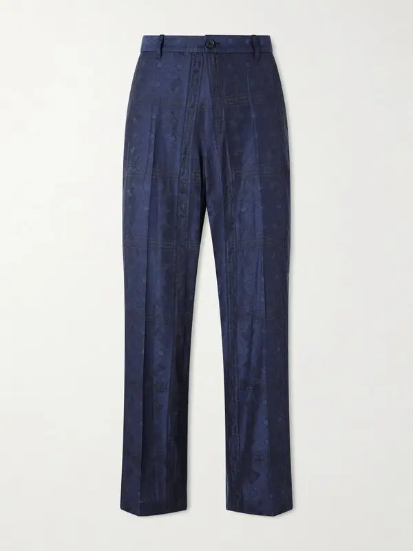 Blue Blue Japan Straight-leg Cotton-blend Jacquard Trousers - Blue