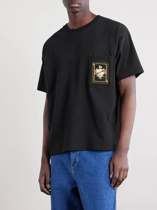 BODE Logo-appliquéd Cotton-jersey T-shirt - Black