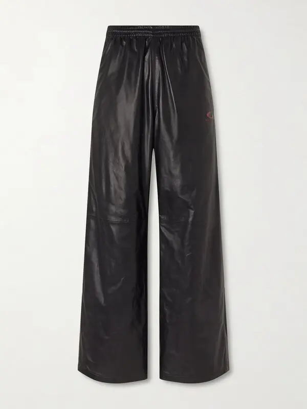 Balenciaga Straight-leg Logo-print Leather Sweatpants