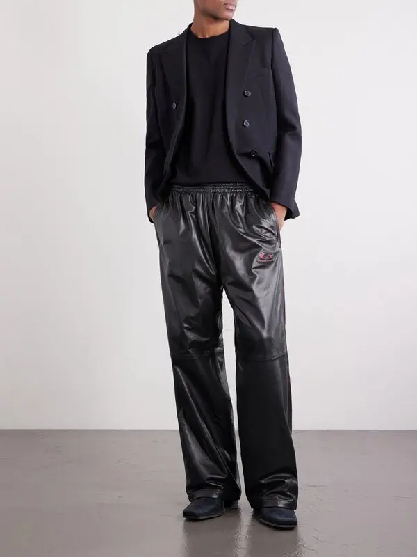 Balenciaga Straight-leg Logo-print Leather Sweatpants