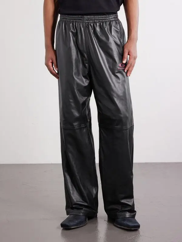 Balenciaga Straight-leg Logo-print Leather Sweatpants