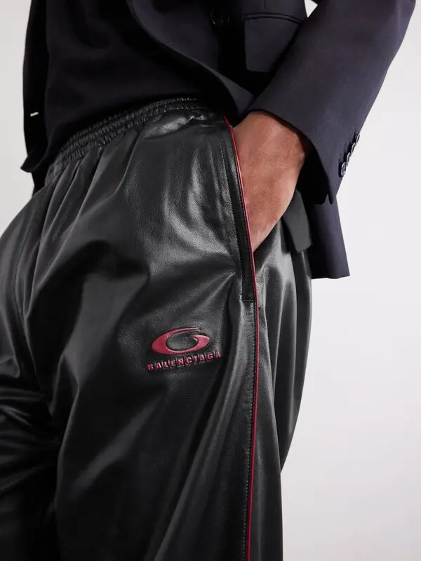 Balenciaga Straight-leg Logo-print Leather Sweatpants