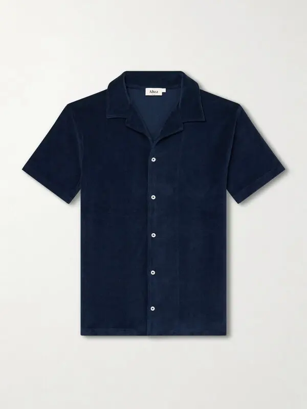 Altea Harvey Camp-collar Cotton-terry Shirt - Blue