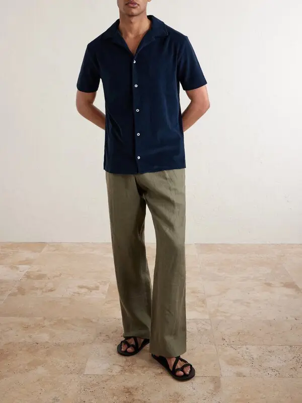 Altea Harvey Camp-collar Cotton-terry Shirt - Blue