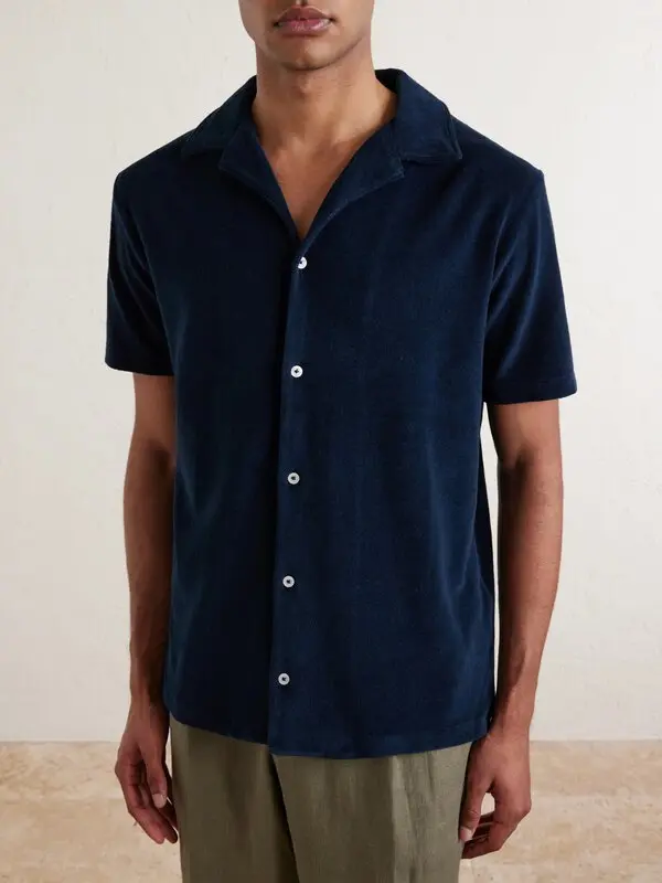 Altea Harvey Camp-collar Cotton-terry Shirt - Blue