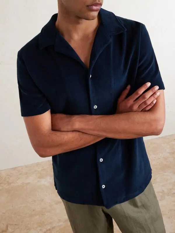 Altea Harvey Camp-collar Cotton-terry Shirt - Blue