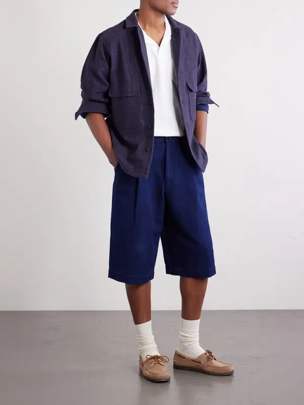 Blue Blue Japan Wide-leg Sashiko Cotton Shorts