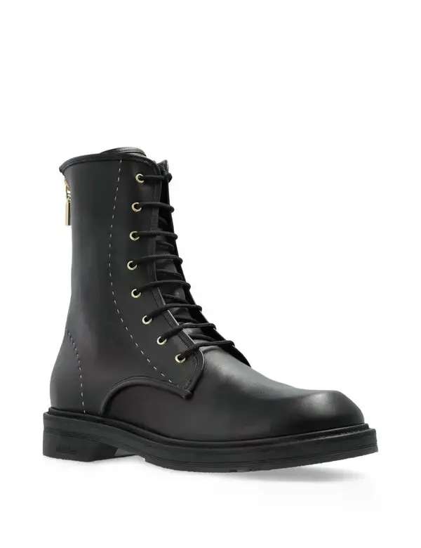 Max Mara Lace-up Combat Boots With Gold-tone Zipper - Black