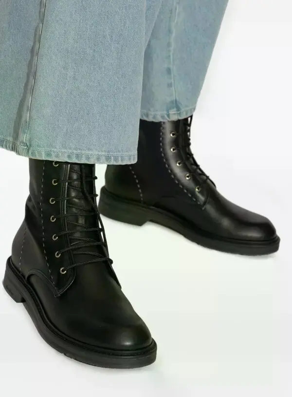 Max Mara Lace-up Combat Boots With Gold-tone Zipper - Black