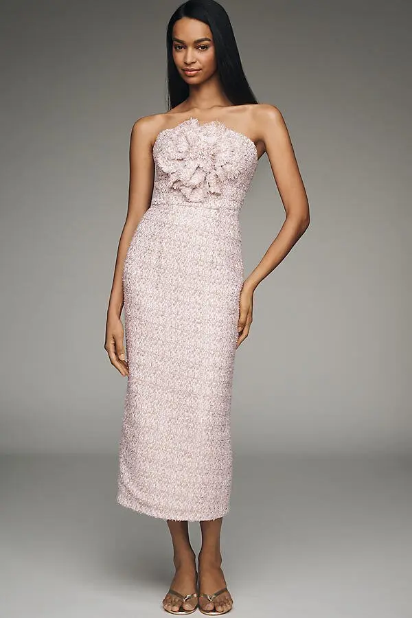 Mac Duggal 3d Floral Strapless Midi Dress