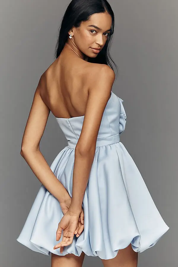 Mac Duggal Rosette Strapless Bubble Mini Dress