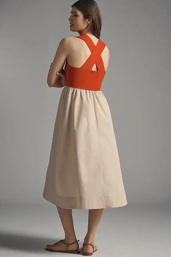 Maeve Sleeveless Crossback Twofer Midi Dress - Red