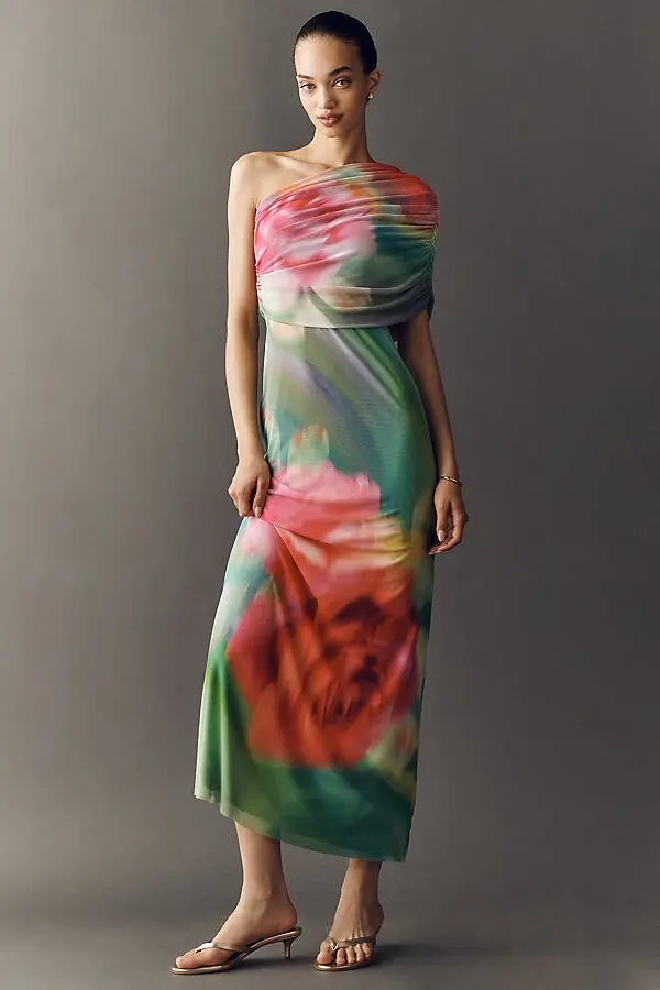 AFRM Mirabel One-shoulder Maxi Dress - Green Pattern