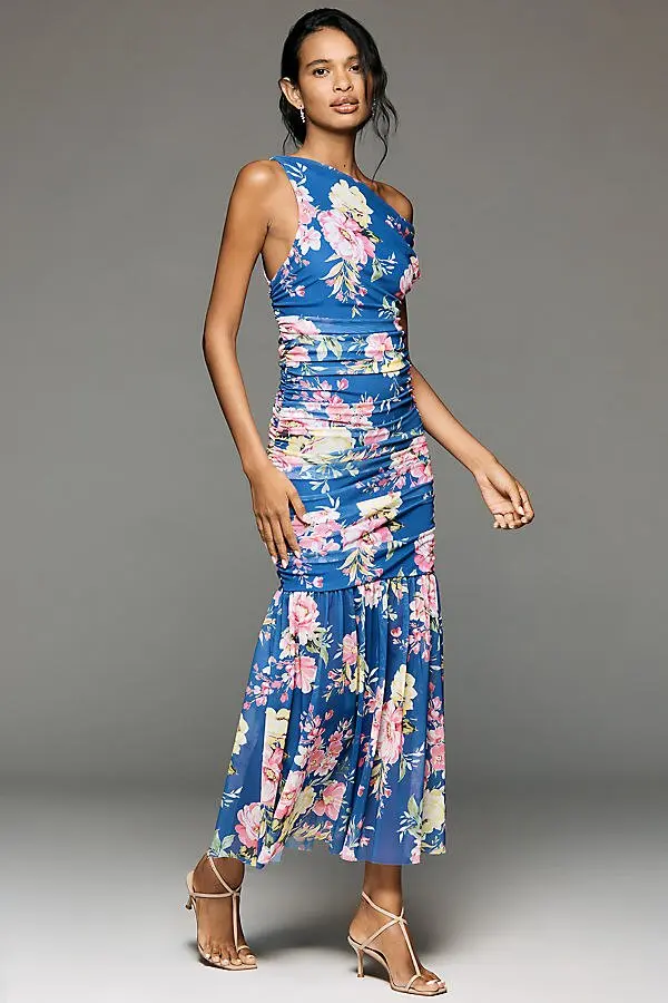 Anthropologie Printed Mesh Maxi Dress - Blue Floral