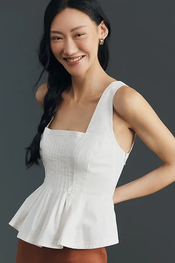 PILCRO Sleeveless Reworked Peplum Top - Ivory Cream