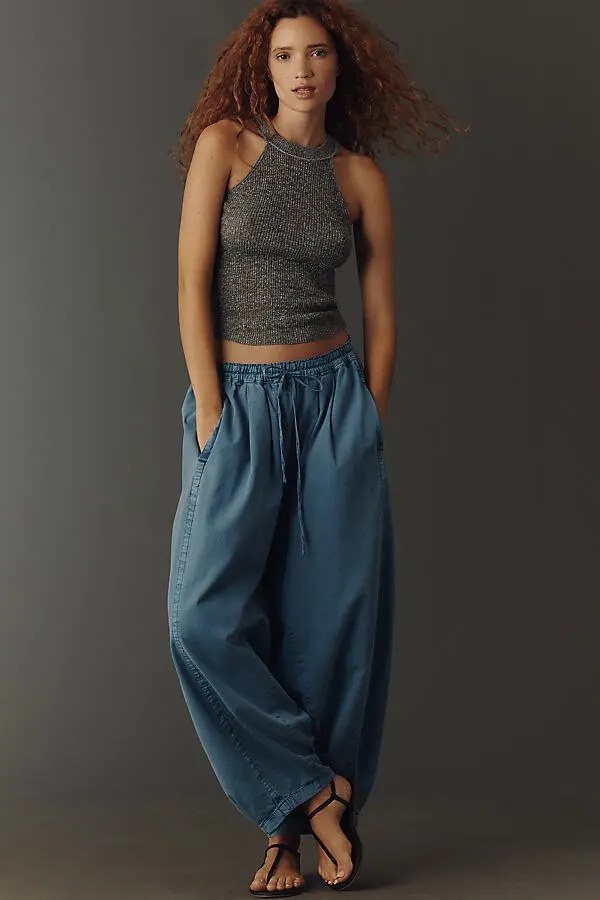 PILCRO Linen Halterneck Cropped Tank Top