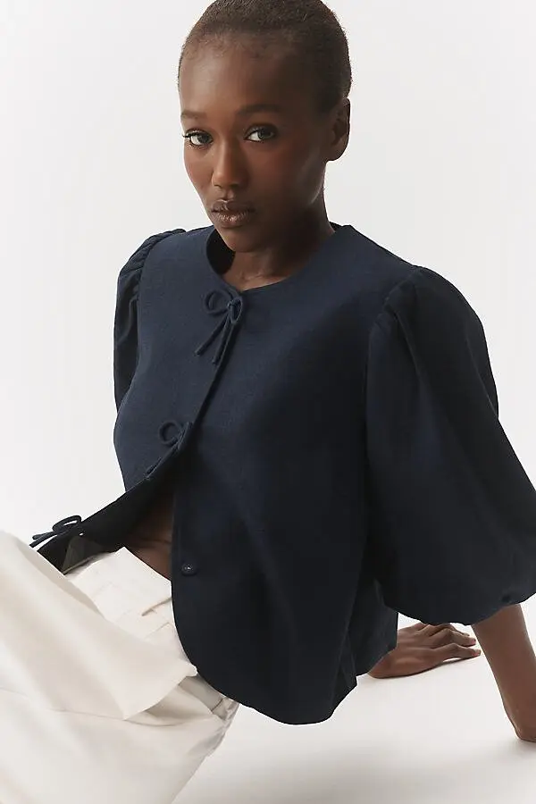 DOLAN LEFT COAST Bow Puff-sleeve Blazer Jacket