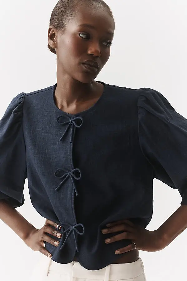 DOLAN LEFT COAST Bow Puff-sleeve Blazer Jacket