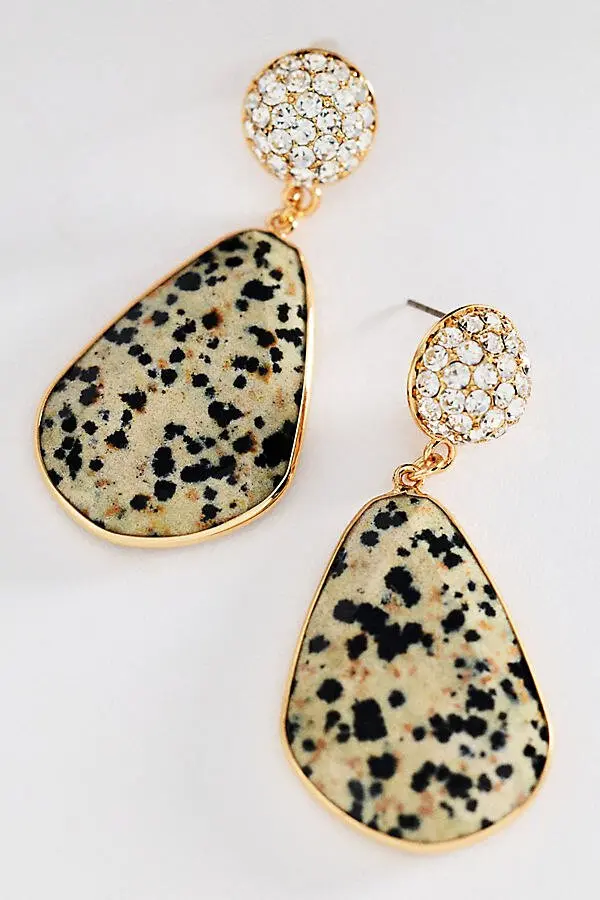 Anthropologie Stone Drop Earrings - Grey Pattern