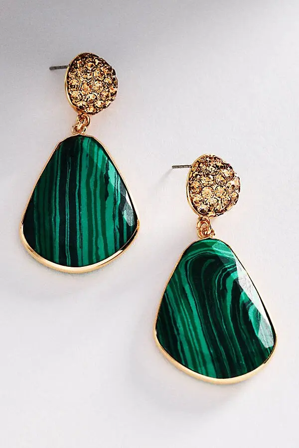 Anthropologie Stone Drop Earrings - Malachite