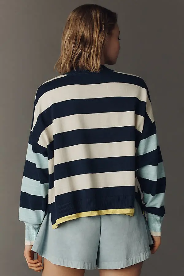 Maeve Long Sleeve Crew Neck Sweater With Umbrella Print - Ivory