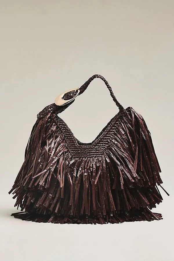 Anthropologie Fringe Hobo Bag - Chocolate