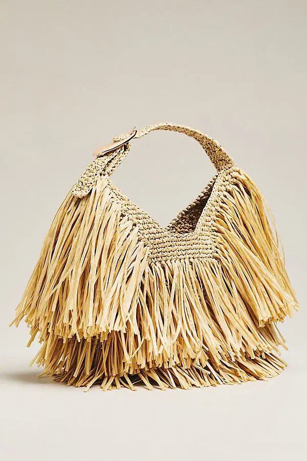 Anthropologie Fringe Hobo Bag - Natural