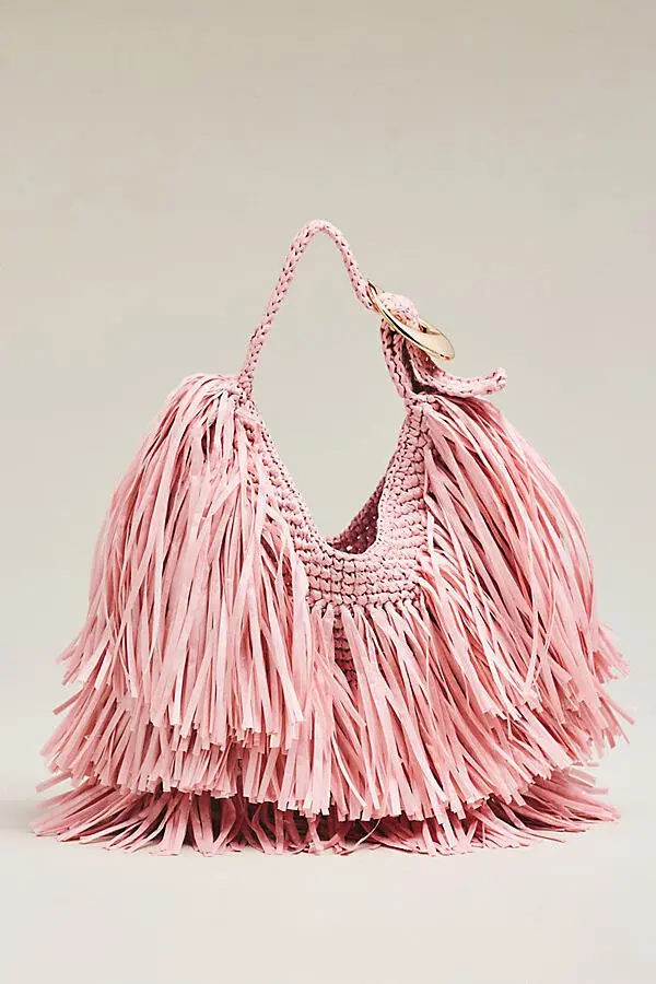 Anthropologie Fringe Hobo Bag - Pink