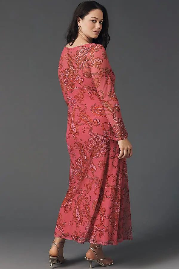 NEVER FULLY DRESSED Mesh Long-sleeve Midi Dress
