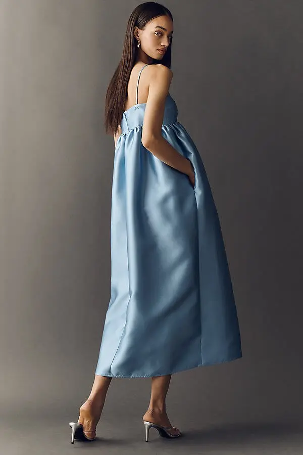 blue satin babydoll dress Sapphire Glow