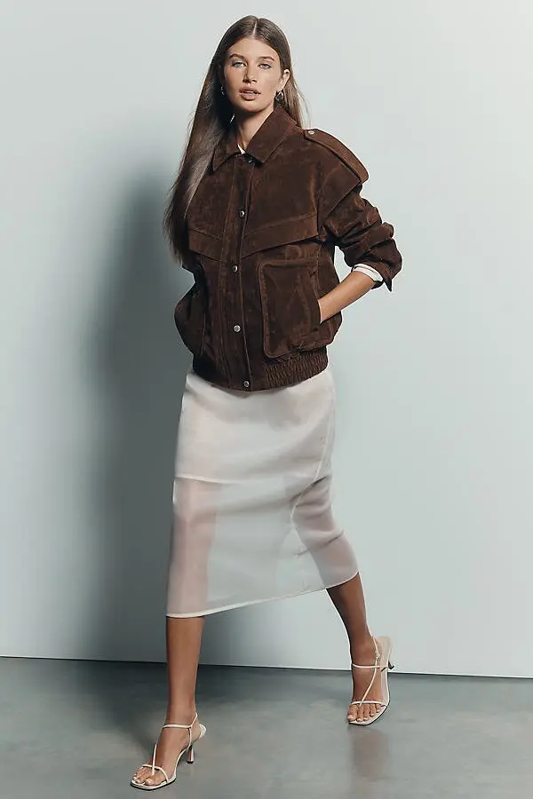 Avec Les Filles Faux Suede Utility Bomber Jacket