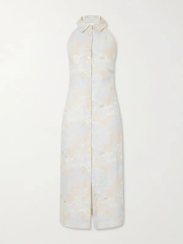 Bernadette Cici Jasmin Floral-print Linen Halterneck Midi Dress - Blue