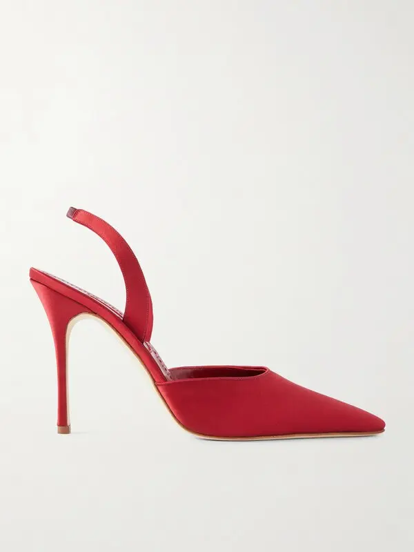 Manolo Blahnik Borelapla 105 Satin Slingback Pumps - Red