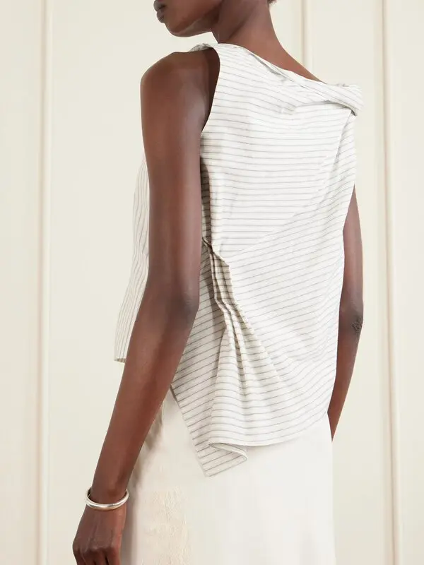 RÓHE Draped Striped Silk And Cotton-blend Blouse - Neutrals