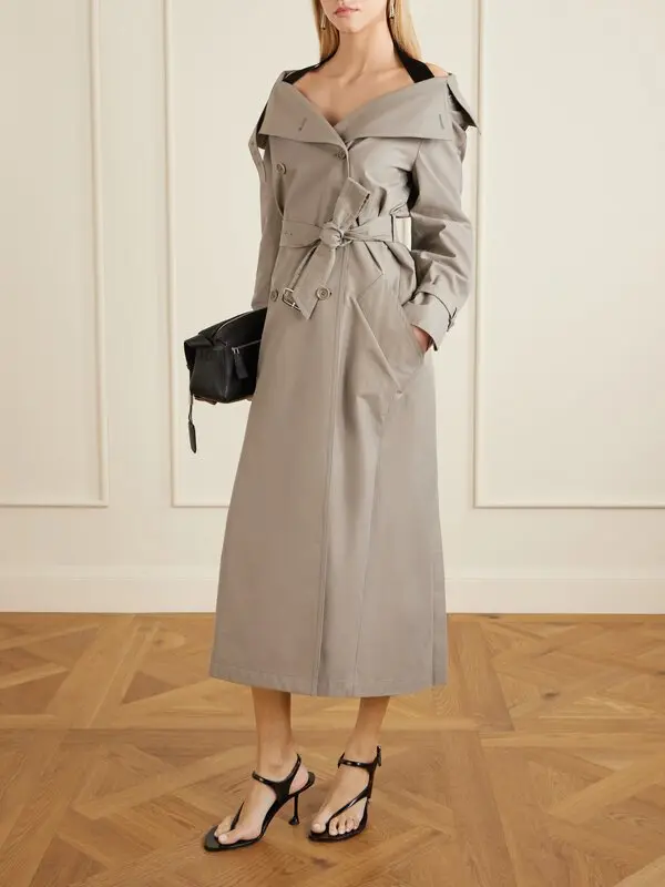 Max Mara Belted Cotton-gabardine Trench Coat - Gray
