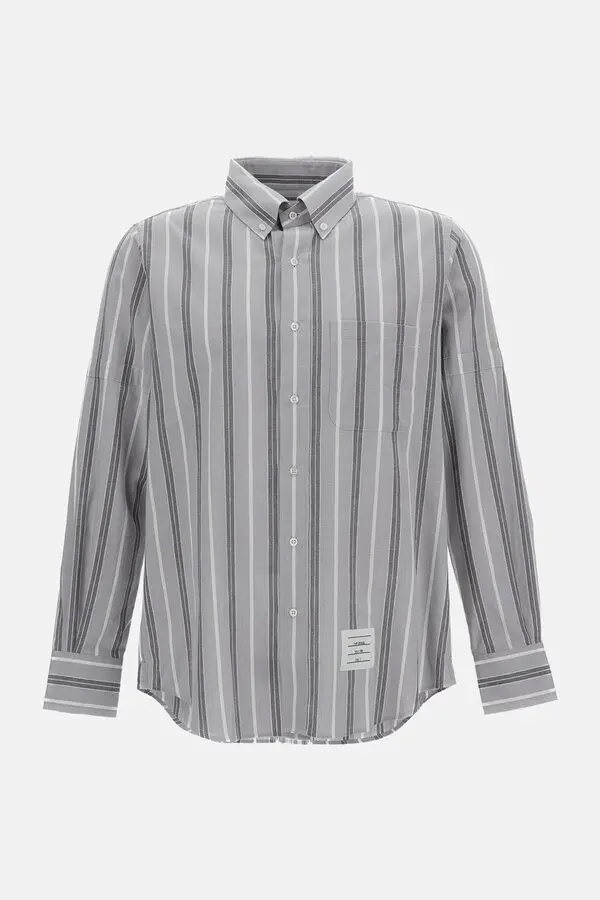 Thom Browne Camicia A Righe In Cotone - Grey