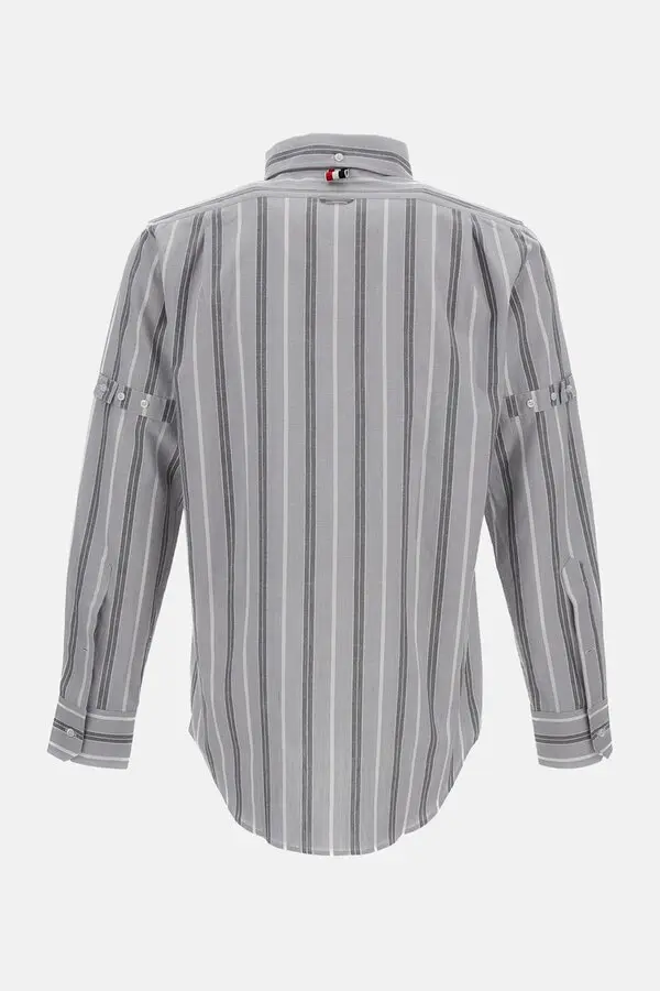 Thom Browne Camicia A Righe In Cotone - Grey