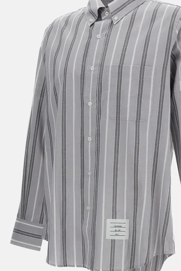 Thom Browne Camicia A Righe In Cotone - Grey