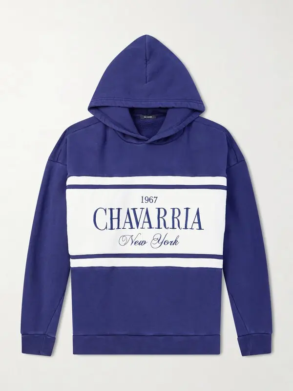 WILLY CHAVARRIA Gilroy Logo-embroidered Cotton-jersey Hoodie - Blue