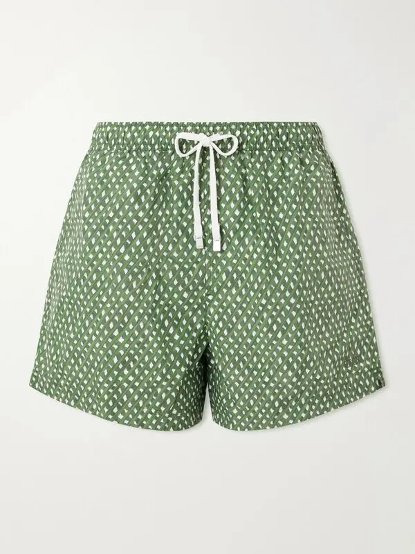 Zegna Straight-leg Printed Cotton Swim Shorts - Green
