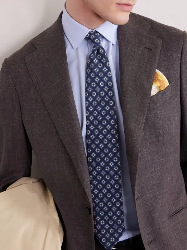 Thom Sweeney 8cm Printed Silk Tie - Blue