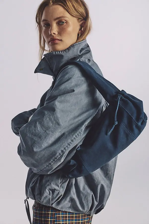 Free People Soto East West Suede Shoulder Bag - Navy
