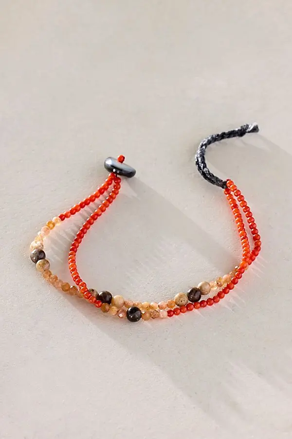 Free People Halo Stone Beaded Bracelet - Deep Red
