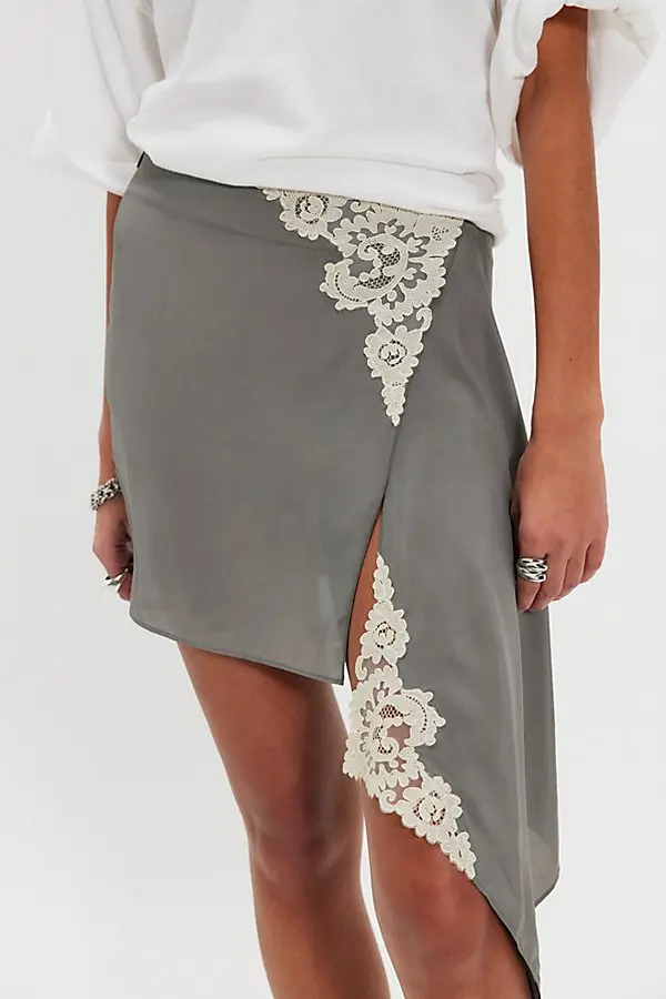 Bec & Bridge Chateau Asymmetrical Mini Skirt - Slate Grey/ivory