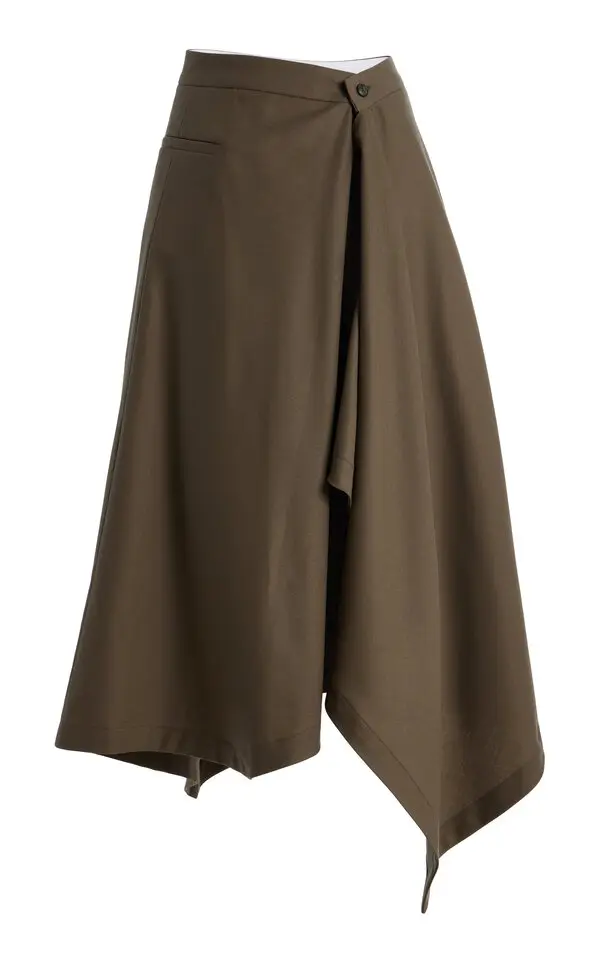 SLOAN Asymmetric Summer Wool Midi Skirt - Brown