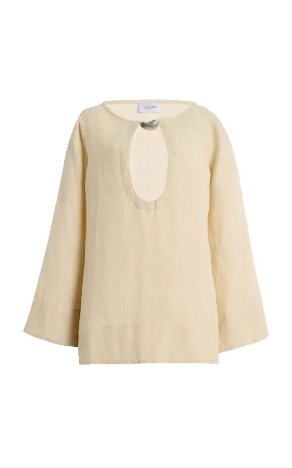 SLOAN Linen Kaftan Set With Jeweled Keyhole