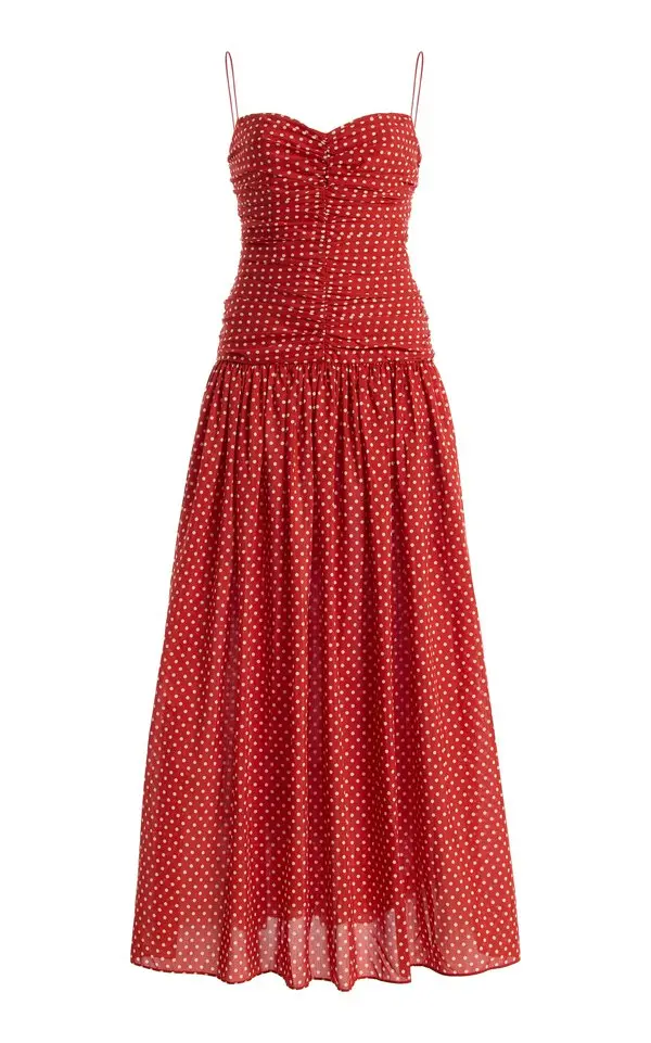 Matteau Polka-dot Cotton-silk Drop-waist Midi Dress - Red