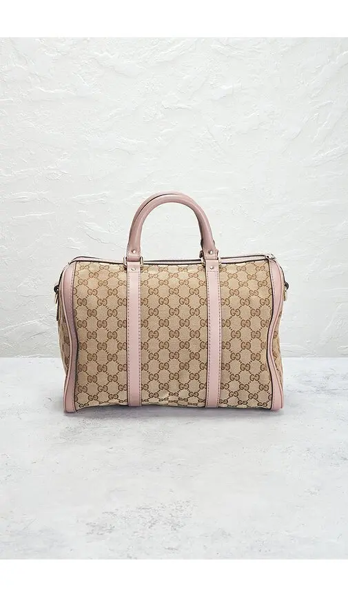 FWRD RENEW Gucci Boston Bag With Gg Canvas And Leather Trim