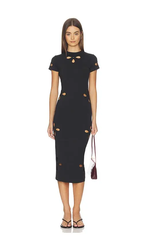 Good American Super Stretch Eyelet Midi Dress - Black